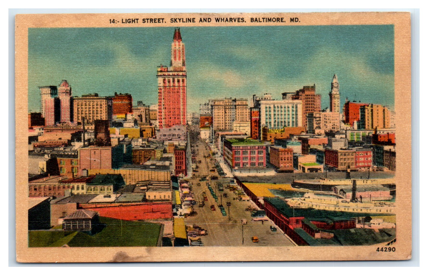 BALTIMORE, MD Postcard- 14: LIGHT STREET SKYLINE AND WHARVES BALTIMORE ...